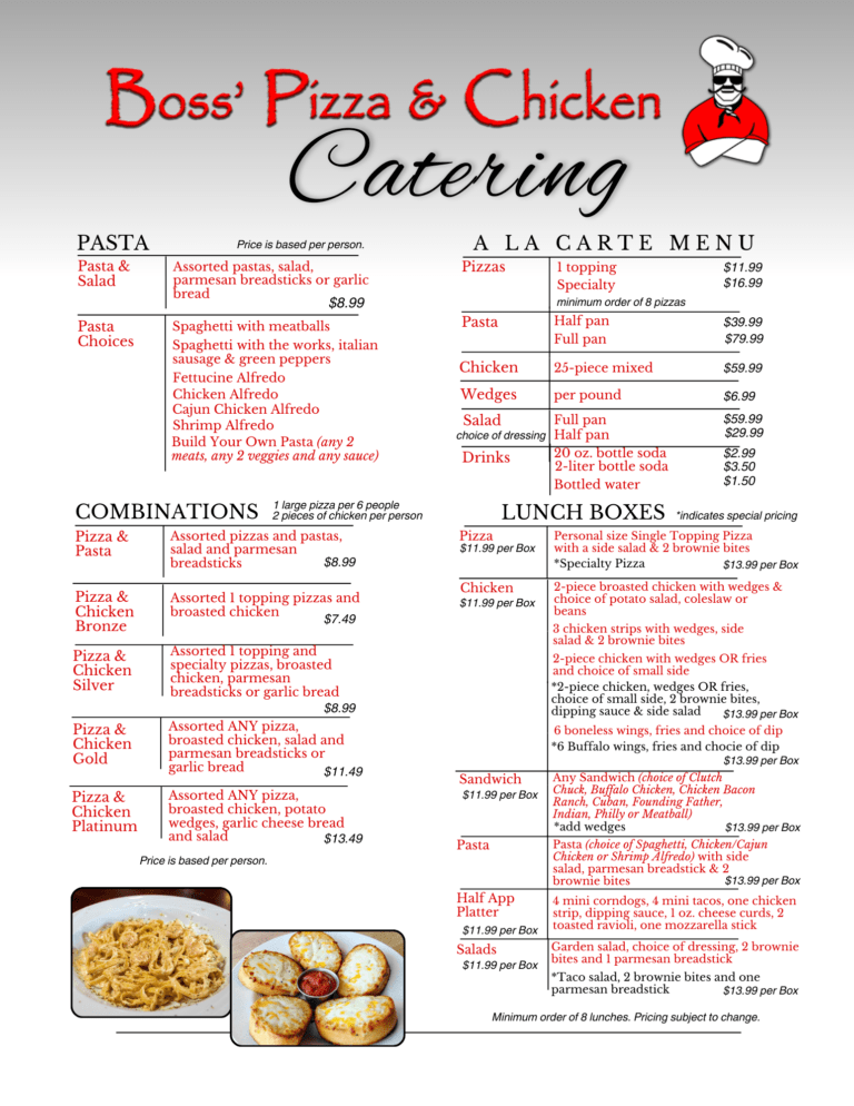 Catering Menu 2 | Boss' Pizza & Chicken